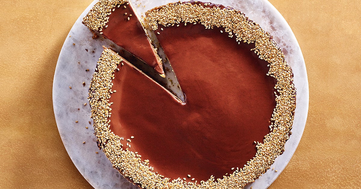 Tahini Cheesecake with Chocolate Glaze and Sesame Seeds | TASTE